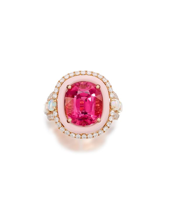 Bonhams : CLAUDIA MA: PINK TOURMALINE, ENAMEL, BOULDER OPAL AND DIAMOND ...