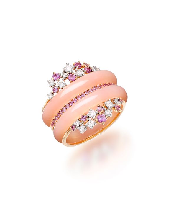 Bonhams : MAGENTA: PAIR OF PINK OPAL 'ABACUS' BANDS, GEM-SET AND ...
