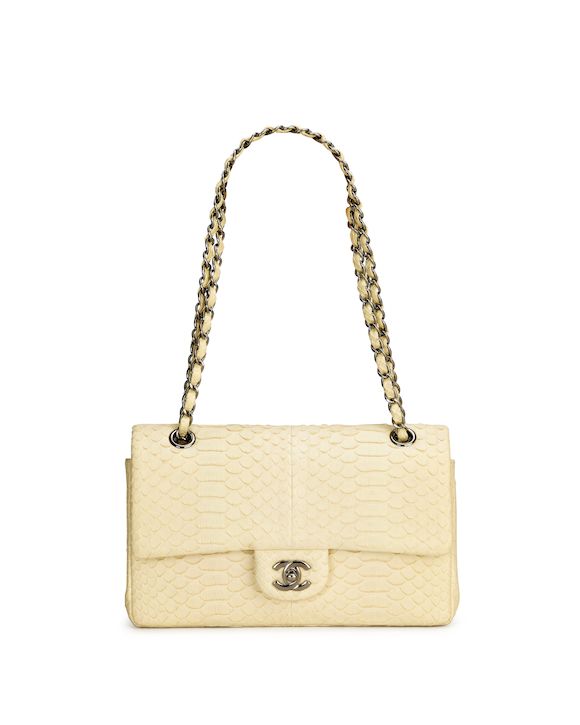 Bonhams : CHANEL WHITE PYTHON CLASSIC FLAP BAG WITH SILVER TONED ...