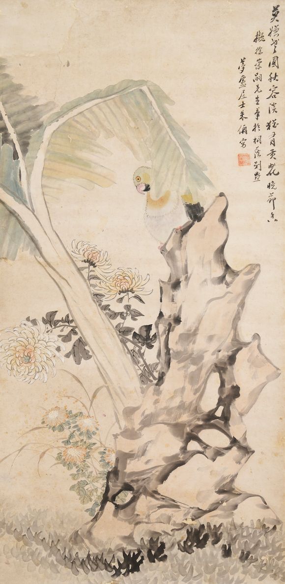 Bonhams : Zhu Cheng (1826-1900) Parrot and Chrysanthemum