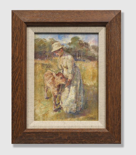 Bonhams : Jane R. Price (1860-1948) Young Woman with Calf, c.1888
