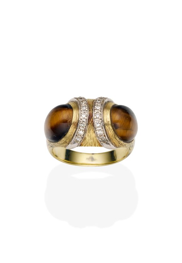 Bonhams : TIGER'S EYE AND DIAMOND RING