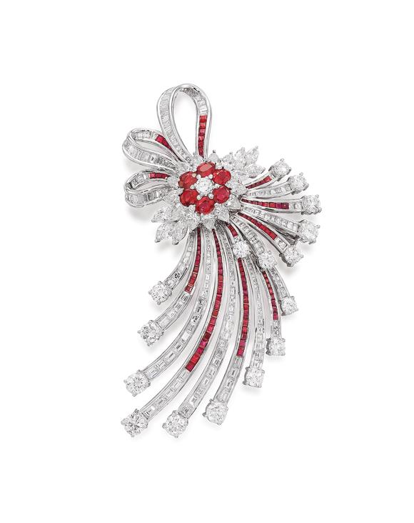 Bonhams Ruby And Diamond Spray Brooch