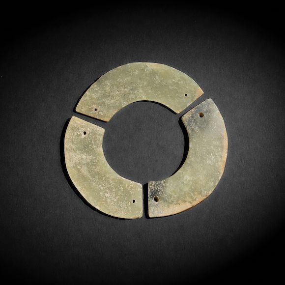 Bonhams : A PALE GREEN JADE 'TRIPLE HUANG' DISC, BI Neolithic Period (3)