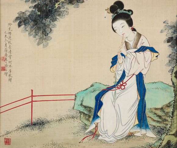 Bonhams : LI FENGGONG (1884-1967) Lady Playing Flute, 1955