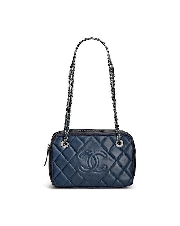 Bonhams : CHANEL: NAVY BLUE AND BLACK CALFSKIN QUILTED BALLERINE CAMERA ...