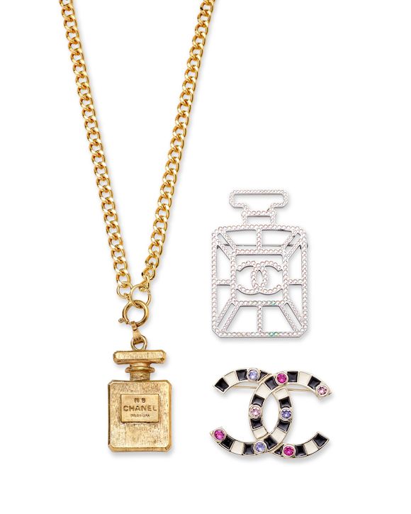 Bonhams : CHANEL A SET OF 3 BLACK AND WHITE STRIPE ENAMEL AND MULTI ...