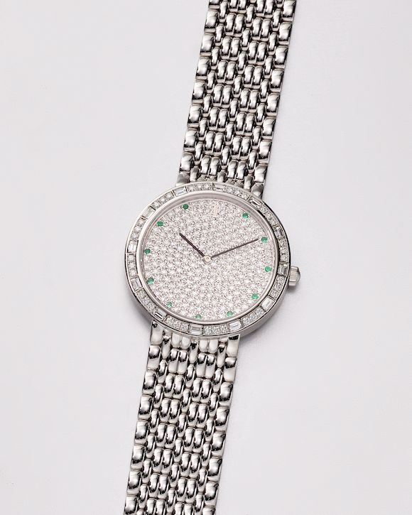 Bonhams : AUDEMARS PIGUET A RARE WHITE GOLD, PAVÉ DIAMOND AND EMERALD ...