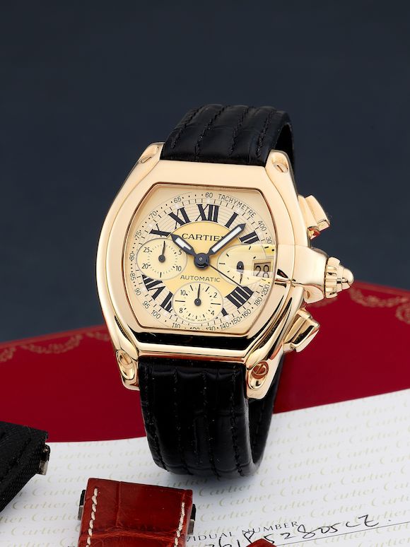 Bonhams : CARTIER | ROADSTER, REF.2619, A YELLOW GOLD CHRONOGRAPH ...