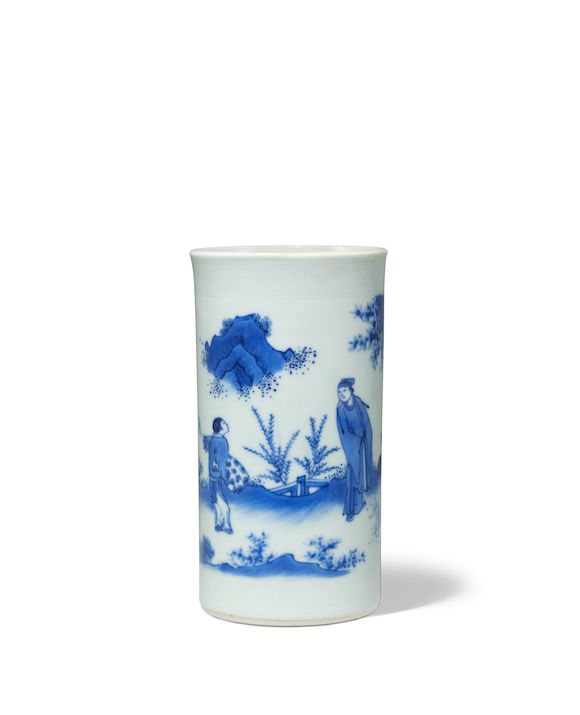 Bonhams : A BLUE AND WHITE 'SUN POINTING' BRUSHPOT, BITONG Chongzhen