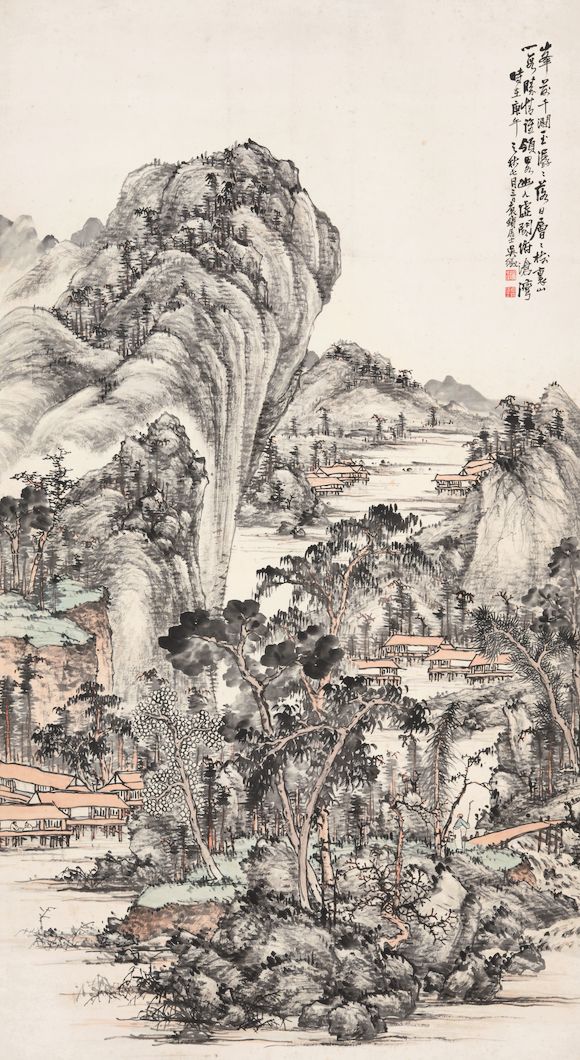 Bonhams : WU ZHENG (1876-1949) Sunset in the Mountains, 1930