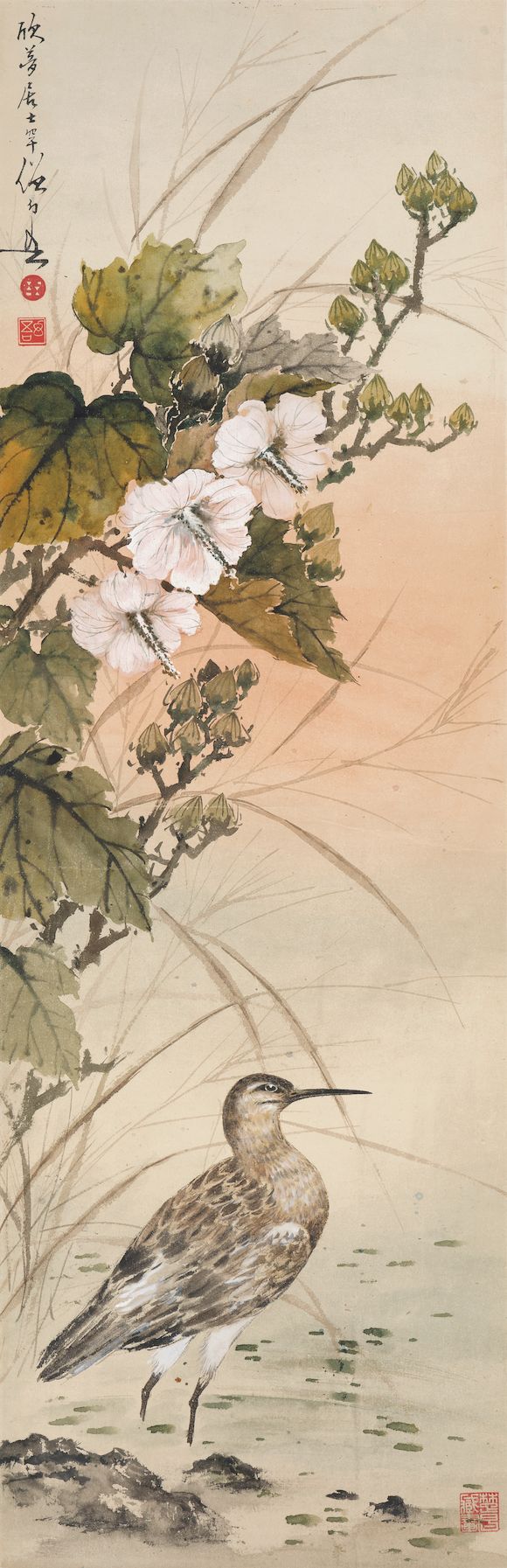 Bonhams : HUANG HUANWU (1906-1985) Hibiscus and Bird
