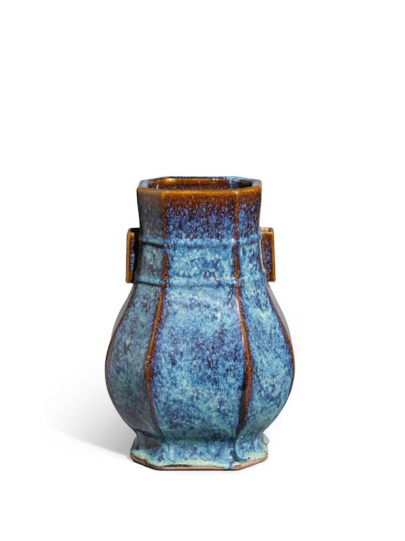 Bonhams : AN ARCHAISTIC FLAMBÉ-GLAZED FACETED HU-FORM VASE Ge Mingxiang ...