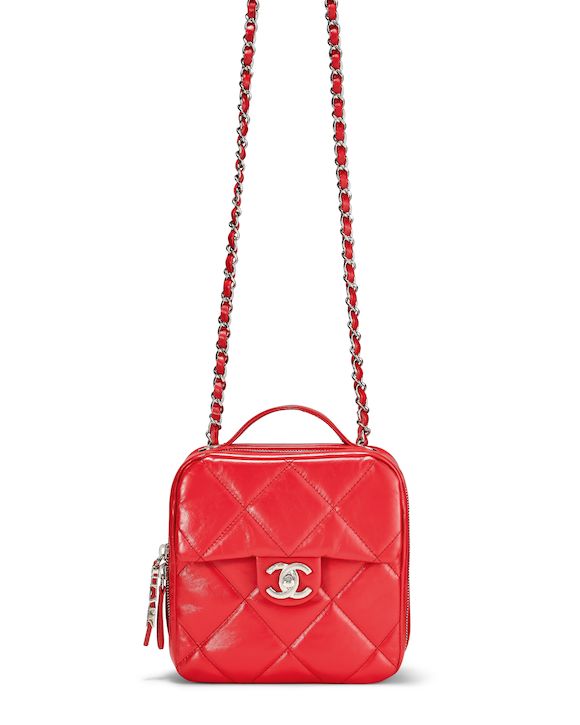 Bonhams : CHANEL: RED CALFSKIN QUILTED TOP HANDLE CAMERA CASE WITH ...