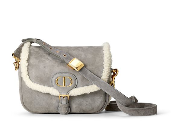 Bonhams : DIOR: GREY/WHITE SUEDE/SHEARLING SMALL DIOR BOBBY BAG ...