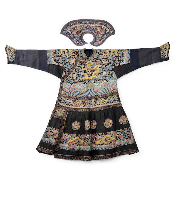 Bonhams : A midnight-blue gauze formal summer Court robe in counted ...