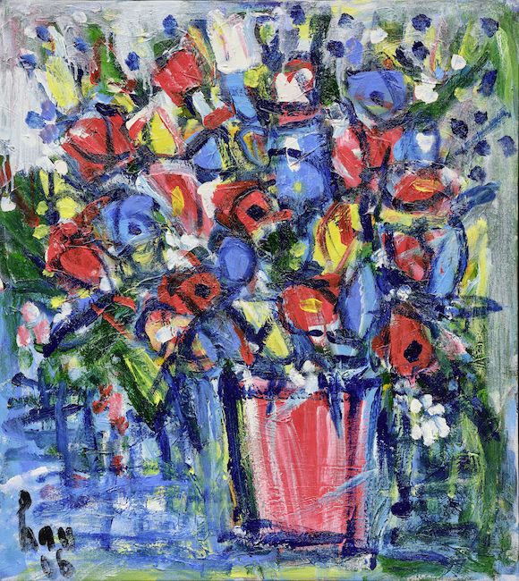 Bonhams : Tran Luu Hau (Vietnamese, 1928-2020) Red Vase with Bouquet