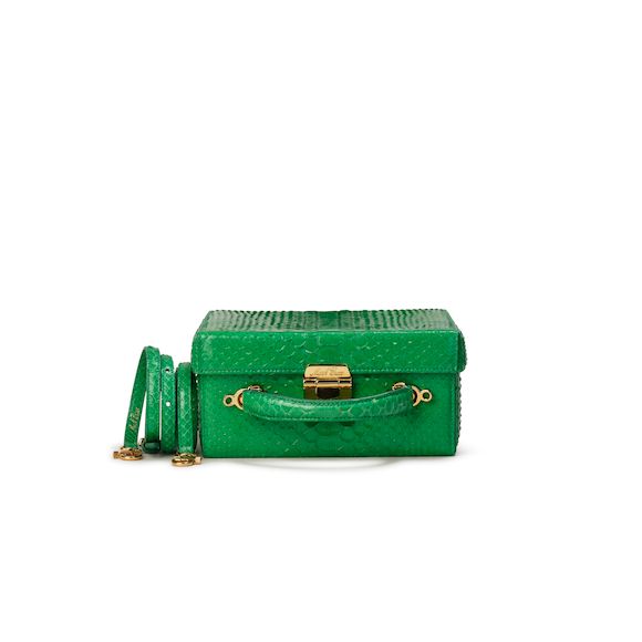 Bonhams : [NO RESERVE] MARK CROSS: GREEN PYTHON SMALL GRACE BOX BAG ...