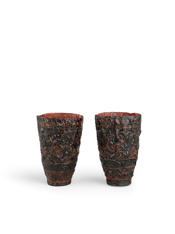 Bonhams : A PAIR OF PAINTED LACQUER CUPS Han Dynasty (3)