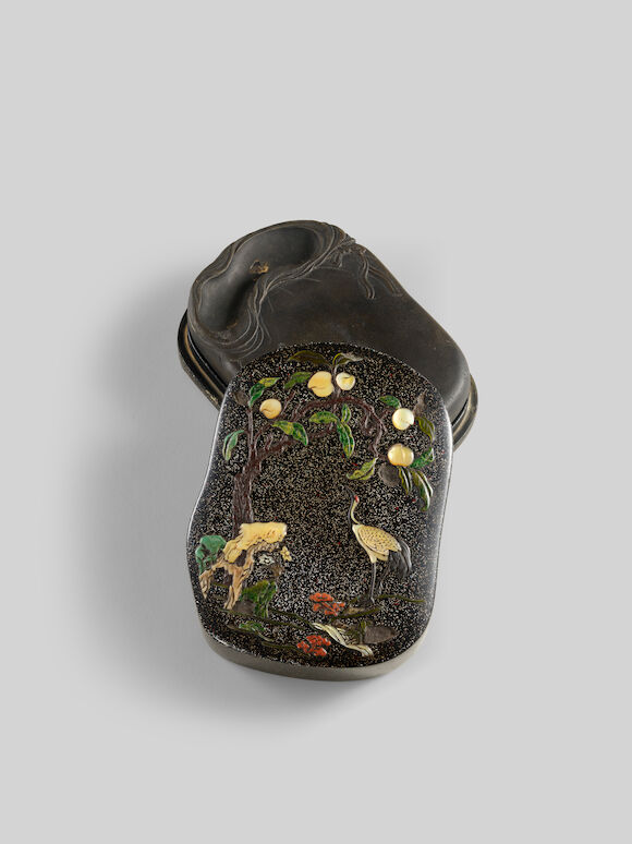 Bonhams : A 'CHENGNI' INKSTONE AND AN INLAID LACQUER BOX AND COVER Qing ...