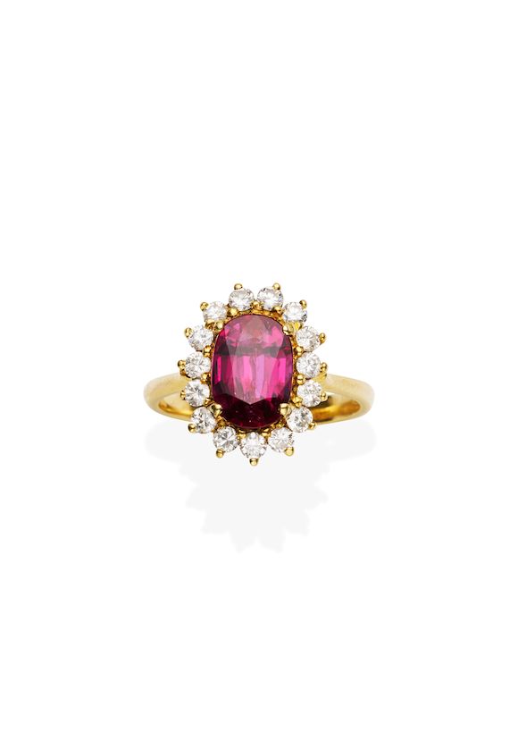 Bonhams : RUBY AND DIAMOND CLUSTER RING