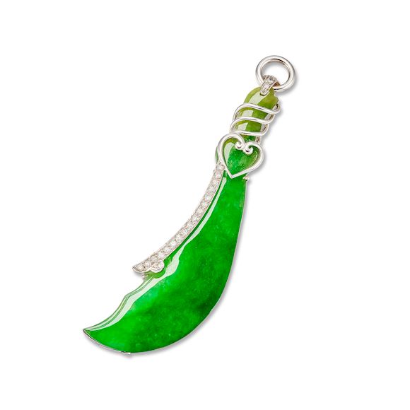 Bonhams : JADEITE AND DIAMOND 'SWORD' BROOCH/PENDANT