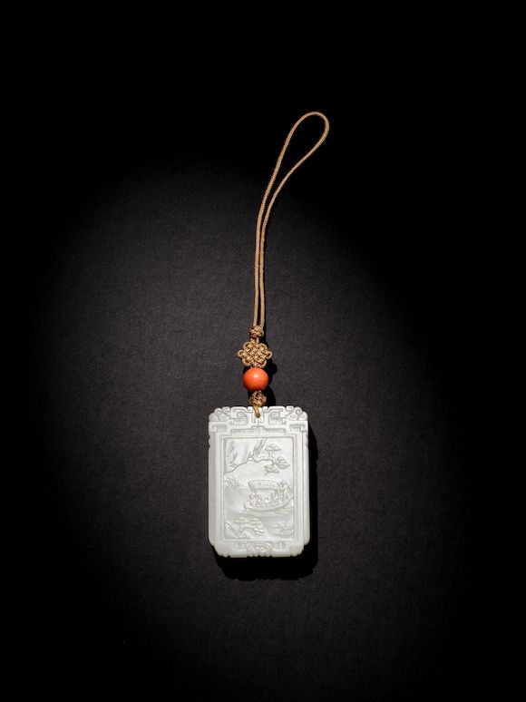 Bonhams : AN INSCRIBED WHITE JADE 'SU DONGPO' PENDANT Qing Dynasty ...