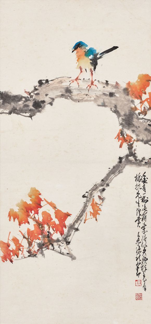 Bonhams : Zhao Shao'ang (1905-1998) Bird on Maple Tree