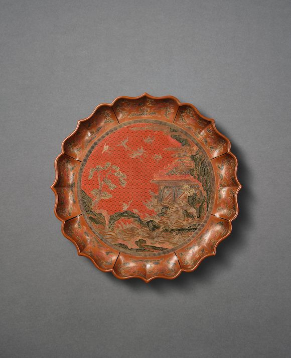 Bonhams : A TIANQI AND QIANGJIN LACQUER 'LANDSCAPE' LOBED DISH Qianlong ...