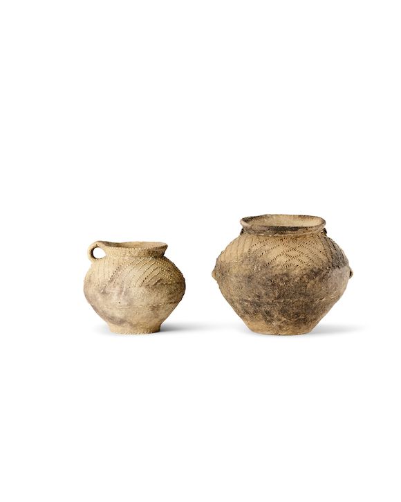Bonhams : TWO NEOLITHIC POTTERY JARS WITH GEOMETRICAL PRICKED DESIGNS ...