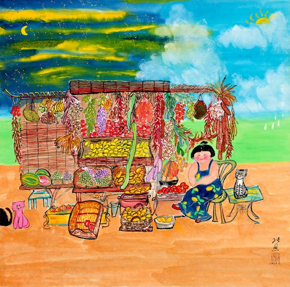 Bonhams : LI SHUN YAN (B.1956) Cat by the Italian Seaside